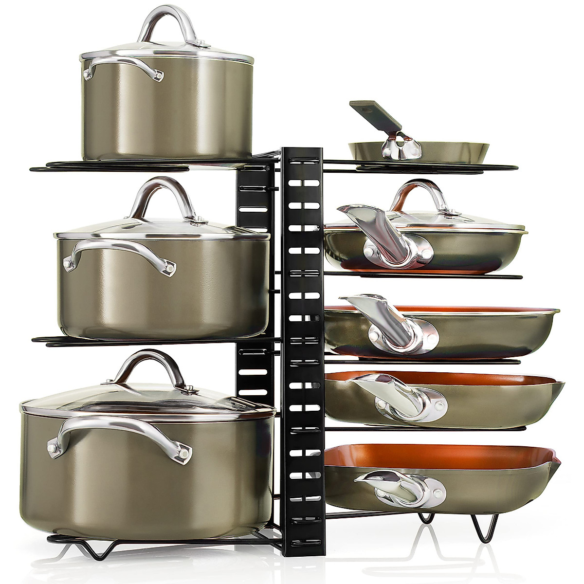 Last Minute Kitchen Pot & Pan Organizer 3 DIY Method Adjustable 8+ Rack System for Pantry Cabinet & Countertop Black Heavy Duty Steel (ECO-FRIENDLY)…