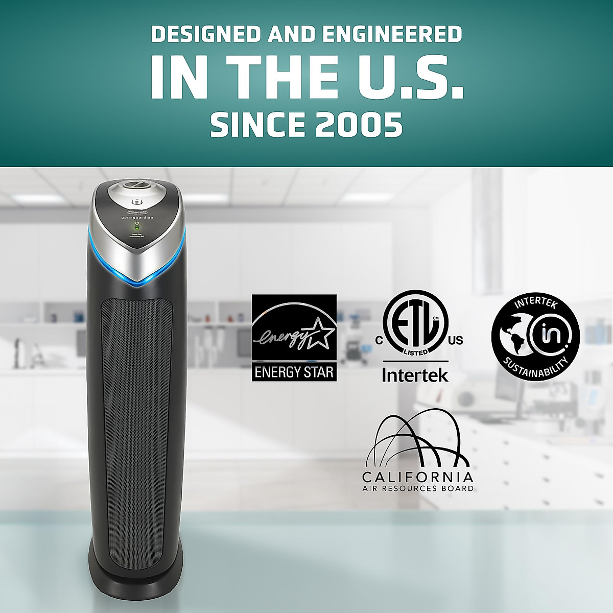 Germ Guardian AC5000 28” 3-in-1 True HEPA Filter Air Purifier for Home, Large Rooms, UV-C Light Kills Germs, Filters Allergies, Smoke, Dust, Pet Dander, & Odors, 5-Yr Wty, GermGuardian, Grey