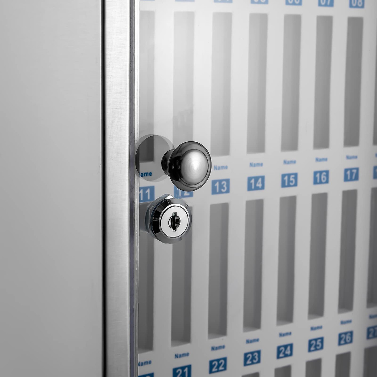 BANLICALI Phone Locker, 36-Slot Stainless Steel Cell Phone Locker Box, Desktop & Wall-Mounted Cell Phones Storage Cabinet with Door Locks and Handle for Classroom Office Employees Silver