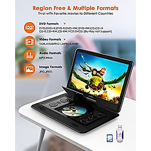 WONNIE 17.9’’ Large Portable DVD/CD Player with 15.6‘’ Swivel Screen, 1366x768 LCD TFT, 6 Hrs 5600mAH Rechargeable Battery, Regions Free, Support USB/SD Card/ Sync TV , High Volume Speaker
