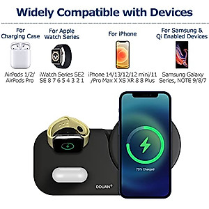 DDUAN Wireless Charging Station, 3 in 1 Qi Fast Wireless Charger Compatible for iPhone 14/13/12/11/Pro/Max/XR/XS/XS Max/X/8, Charging Stand for Apple Watch SE/8/7/6/5/4/3 and AirPods 2/3/Pro/Pro 2