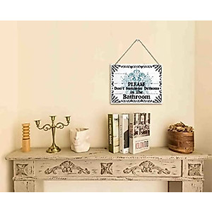 AUII JO DESIGN Halloween Wooden Wall Art Signs, Hanging Printed Wall Plaque Wood Signs, Please Don't Summon Demons in the Bathroom Sign, Halloween Bathroom Decor, Bathroom Sign 10 X 7.8 in