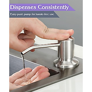 Hoanmpy Kitchen Sink Soap Dispenser(Brushed Nickel) - Built in Sink Soap Dispenser, Stainless Steel, Pump Set for Dish Soap or Lotion, Refill from The Top,Soap Dispenser for Kitchen Sink,17 OZ