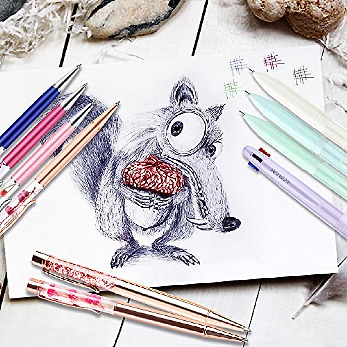 Ballpoint Pens, BYSOU 4pcs Rose Gold Metal Pen Refills Bling Dynamic Liquid Sand Pen Black Ink for Office Supplies