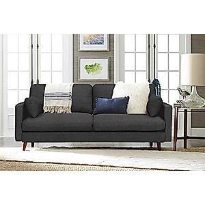 Elle Decor Alix Upholstered Living Room Sofa, Tufted Fabric Couch, Mid-Century Walnut Tapered Footers, 78" Sofa, Charcoal