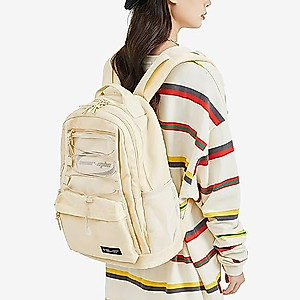 Verdancy Backpack for School College Teens Students Travel Aesthetic Bookbag with Laptop Compartment Schoolbag Casual Daypack (Large-Fit 15.6" Laptop, Beige)