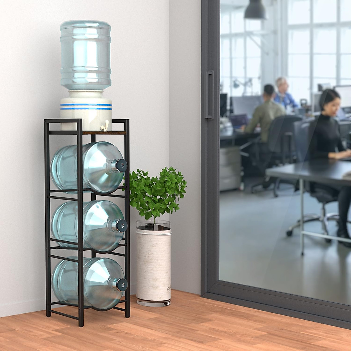 5 Gallon Water Jug Holder with Top Shelves, 4-Tier Water Jug Holder, Water Cooler Jug Rack, Water Jug Dispenser Stand Water Holder Stand Organizer for Home (4-Tier with Shelf Rustic Brown)