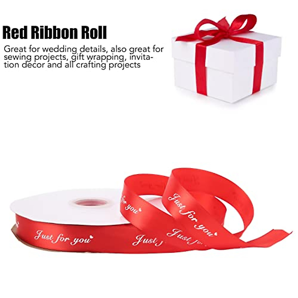 Hztyyier 100 Yards Red Satin Ribbon, 1.02 in Wide just for You Fabric Ribbon for Gift Wrapping, Floral Arrangements, Hair Bows, Sewing, Wedding Party Decoration