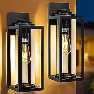 FILIYANO 16inch Large Outdoor Wall Lights - 2 Packs Modern Black Exterior Light Fixture with Clear Glass Shade, Waterproof Porch Lighting for House, Farmhouse Sconces Lantern for Front Door, Garage