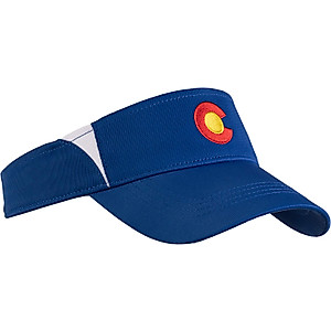 Ann Arbor T-shirt Co. Colorado State Flag Performance Visor| Coloradan Wicking Golfing Visor Royal Blue