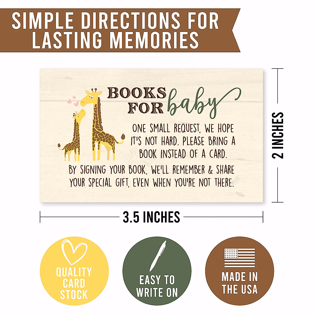 25 Books For Baby Shower Request Cards - Giraffe Baby Shower Invitation Inserts, Book Request Baby Shower Guest Book Alternative, Bring A Book Instead Of A Card, Baby Shower Book Request