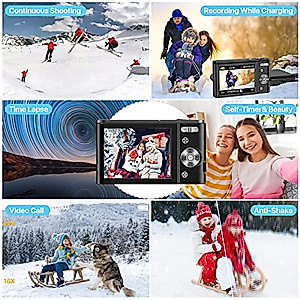 Digital Camera, 4K 48MP Vlogging Camera Compact Pocket Camera with 16X Zoom 32GB SD Card, Point and Shoot Camera for Adult Seniors Students Kids Beginner(Black)