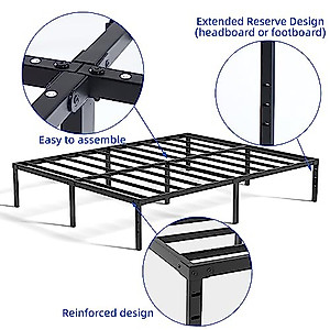 zizin Queen Size Bed Frame 14 Inch Metal Platform Bed Frame No Box Spring Needed Mattress Foundation with Steel Slats Support Noise Free Heavy Duty Bed Frame Easy Assembly, Black