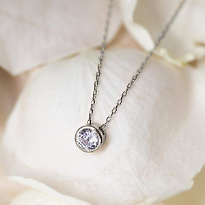 1/2 Carat | 14K White Gold | Natural Diamond Bezel Solitaire Diamond Pendant Necklace | H-I Color, I3 Clarity | Tanache