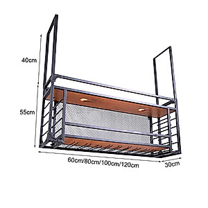 Ceiling Wine Rack,Glasses Stemware Hanger Shelf,Wine Glass Rack/Hanging Bottle Holder,Kitchenskitchen Wood Metal Hanging Shelf,Ceiling Decoration Shelf for Bars,Restaurants, (Black 120x30cm)