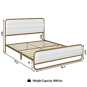 HITHOS Full Size Platform Bed Frame with Headboard and Footboard, PU Leather Upholstered Bed Frame with 10" Under-Bed Storage and Wooden Slats, Easy Assembly, No Box Spring Needed (White, Full)