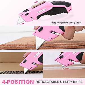 TOPLINE Retractable Pink Utility Knife, Retractable Pink Box Cutter, Blade Storage Design, 18-Piece SK5 Blades and a Dispenser Included (1 PACK(PINK))