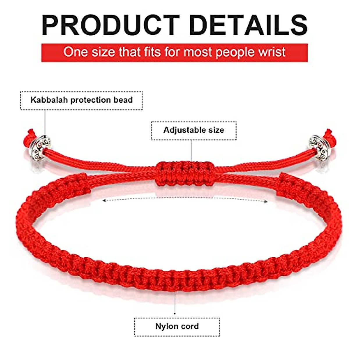20 Pcs Red Bracelet Protection Good Luck Red Cord Bracelet Red String of Fate Bracelet Adjustable Knot Kabbalah Rope Bracelet Matching Braided Bracelet for Lover Couple Friend Women Men (Simple Style)