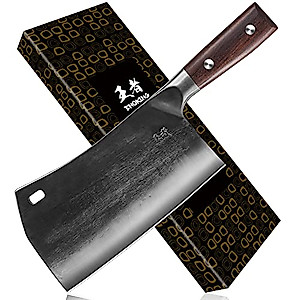 ENOKING Cleaver Knife, 7.5 Inch Hand Forged Meat Cleaver Heavy Duty Bone Chopper German High Carbon Stainless Steel Butcher Knife with Full Tang Handle for Home Kitchen and Restaurant, Ultra Sharp