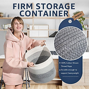 COSYLAND Large 15.7“x15.7“x10“ Storage Laundry Basket Woven Cotton Rope Organizer for Blanket Toys Towels Baby Nursery Hamper Bin with Handle