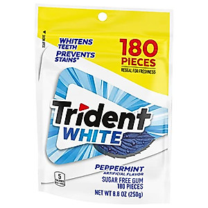 Trident White Sugar Free Gum, Peppermint, 180 Count (Packaging May Vary)