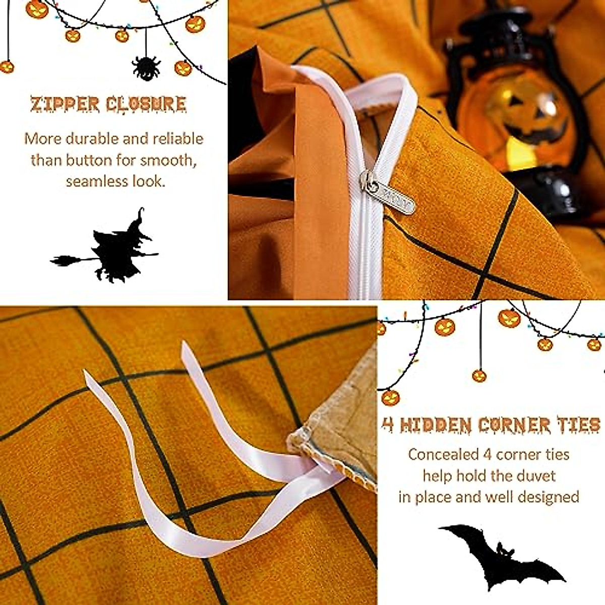 Xruibed Halloween Duvet Cover Set Twin - Pumpkin Bat Orange Bedding With Pillowcase, Horror Comforter Cover for Kids Teens, 2 Pieces, 68"x 86"
