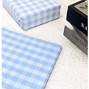 MUNILAIL 100 Sheets Gingham Tissue Paper 14 x 20 Inches Light Blue and White Checkered Tissue Paper for Gift Bags Bulk Wrapping Paper Gift Paper Tissue for Birthday Gift Packing Crafts