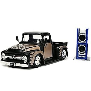 Jada Toys Just Trucks 1:24 1956 Ford F-100 Die-cast Car Black/Brown with Tire Rack, Toys for Kids and Adults