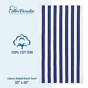 Cotton Paradise, Cabana Stripe Beach Towels, 100% Cotton Extra Large Pool Towels, Oversized Swim Towels, Soft Absorbent Quick Dry, Navy Blue