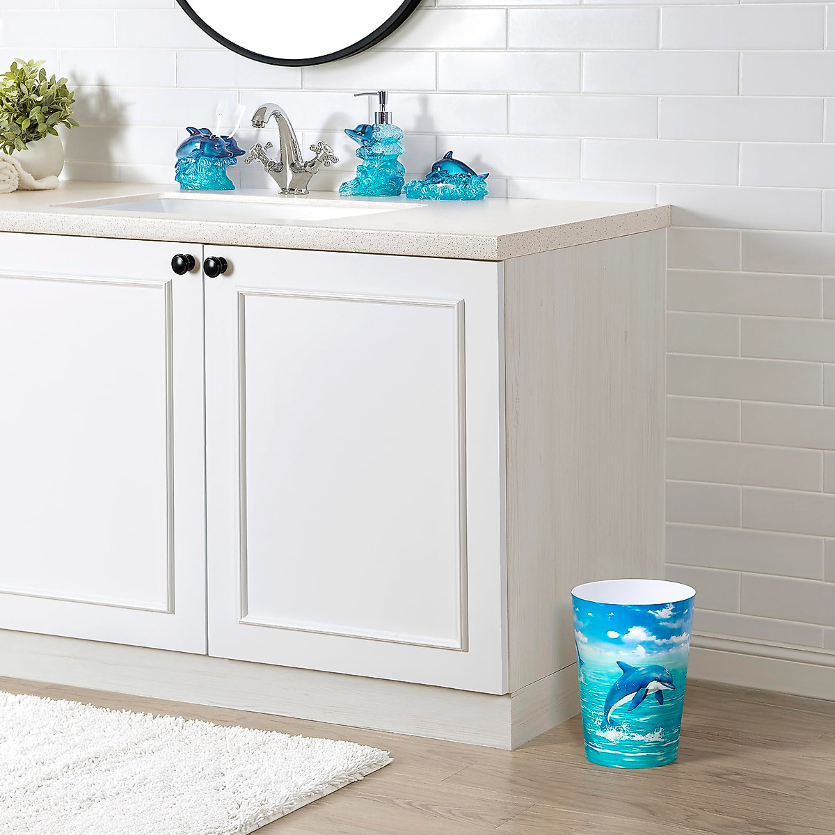 Allure Home Creation Jump for Joy Dolphin Plastic Wastebasket Compact Size 1.71 Gallons