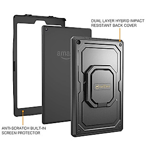 Fintie Case for Amazon Fire HD 10 (7th and 9th Generations, 2017 and 2019 Releases) - [Tuatara Magic Ring] 360 Rotating Multi-Functional Grip Carry Cover w/Built-in Screen Protector, Black
