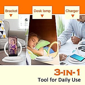 LED Desk Lamp with Wireless Charger，Bedside Lamp with Wireless Charger Compatible with Most Wireless Charging Enabled Devices(White)