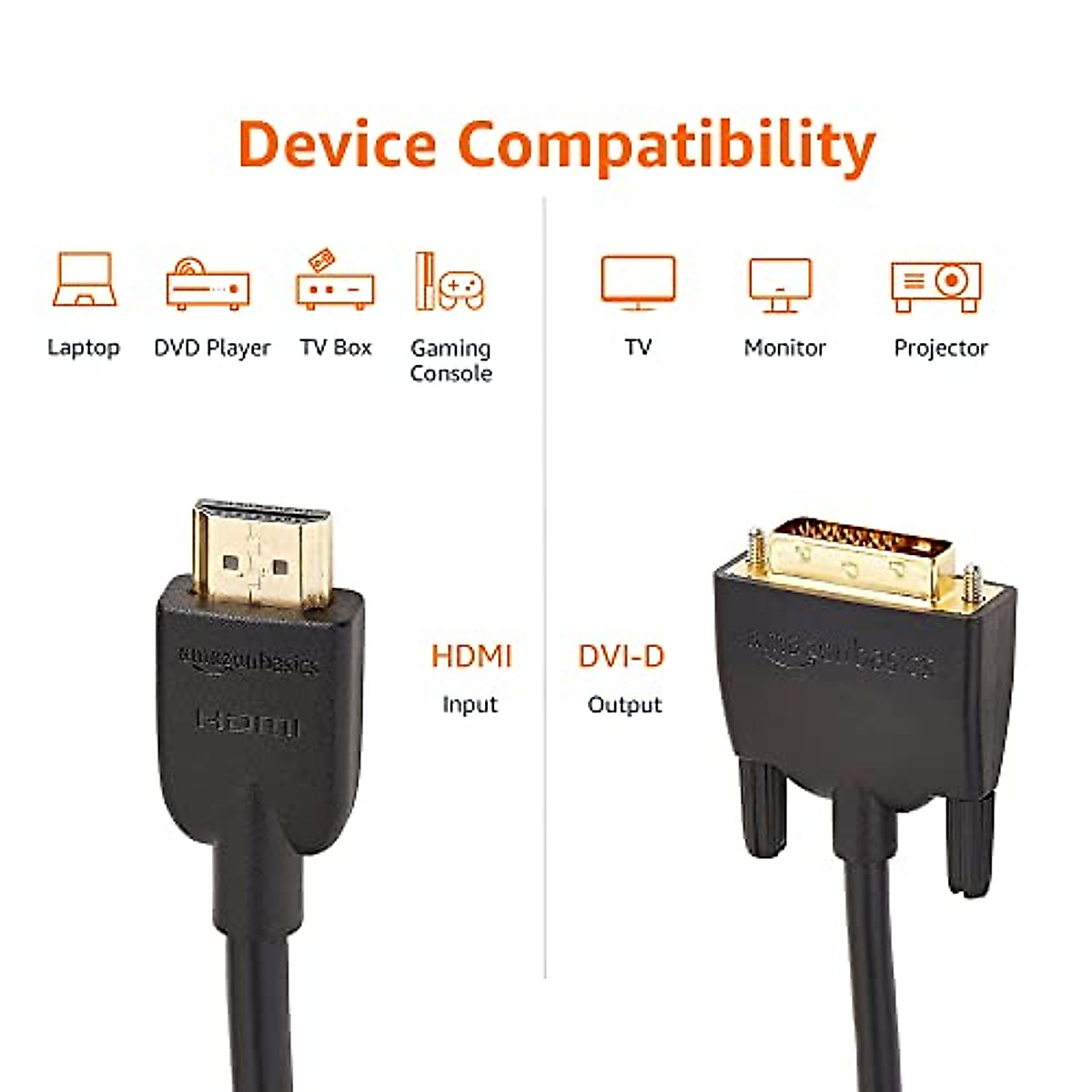 Amazon Basics HDMI to DVI Adapter Cable, Black, 6 Feet, 1-Pack