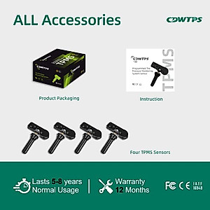 CDWTPS TPMS Sensor,GM 315Mhz Tire Pressure Monitoring Sensor Compatible for Chevy Silverado GMC Cadillac Buick Pontiac Saturn Hummber Saab Replace#13598771 13598772 13586335 13581558 4 Pack