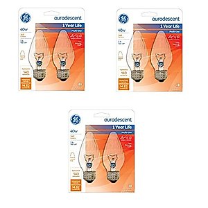 G E Lighting 75343 Flame Shape Auradescent Bulb, 40W, 6-Pack