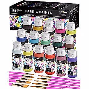 Permanent Fabric Paint for Clothes, 16 Colors - Fabric Paint for Canvas Textile Paint Cloth Paint Fabric Paint Set Fabric Paints Child Safe Paint for Fabric with 10 Brushes & Storage Box (60ml each)