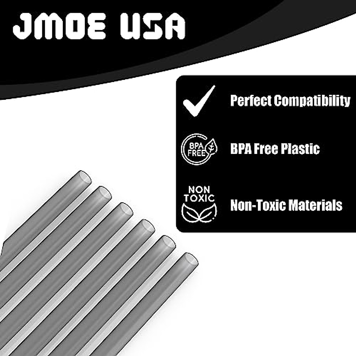 Jmoe USA 12" Straws for Stanley 40oz Adventure Quencher FlowState H2.0 | Replacement Plastic Straws Designed for Stanley 40oz Tumbler | 6-Pack Includes Cleaning Brush | Food Grade & BPA Free (Black)