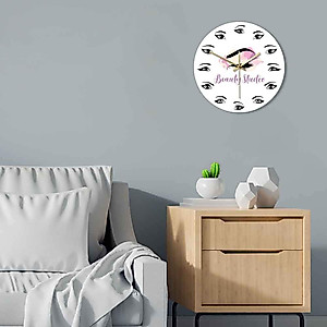 Geek Alerts Mute Quartz Printed Acrylic Wall Hanging Clock Eyelashes Beauty Studio Decor Art Wall Non Ticking Watch Beauty Salon Lash and Brow Groomer Gift (15inch)