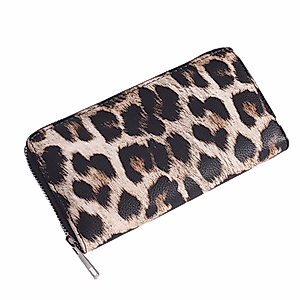 Onsinic Womens Zip Purse Long Sexy Leopard Pu Leather Wallets Leather Handbags
