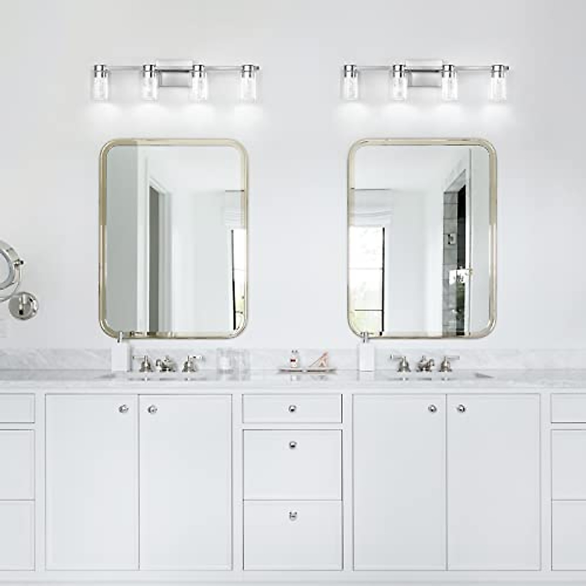 Eatich Bathroom Light Fixtures, Brushed Nickel Vanity Lights with Crystal Bubble Glass, Modern Bathroom Lights Over Mirror with Dimmable LED White/Neutral/Warm, 4-Light
