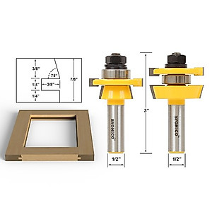 YONICO Cabinet Door Rail and Stile Router Bits Set 2 Bit Shaker 1/2-Inch Shank 12249