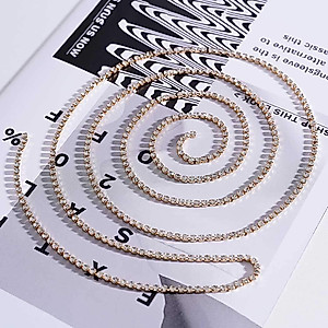 Nicute Rhinestone Long Necklace Jewelry Sparkly Crystal Choker Necklaces Sexy Beach Necklace Chain for Women (Gold)