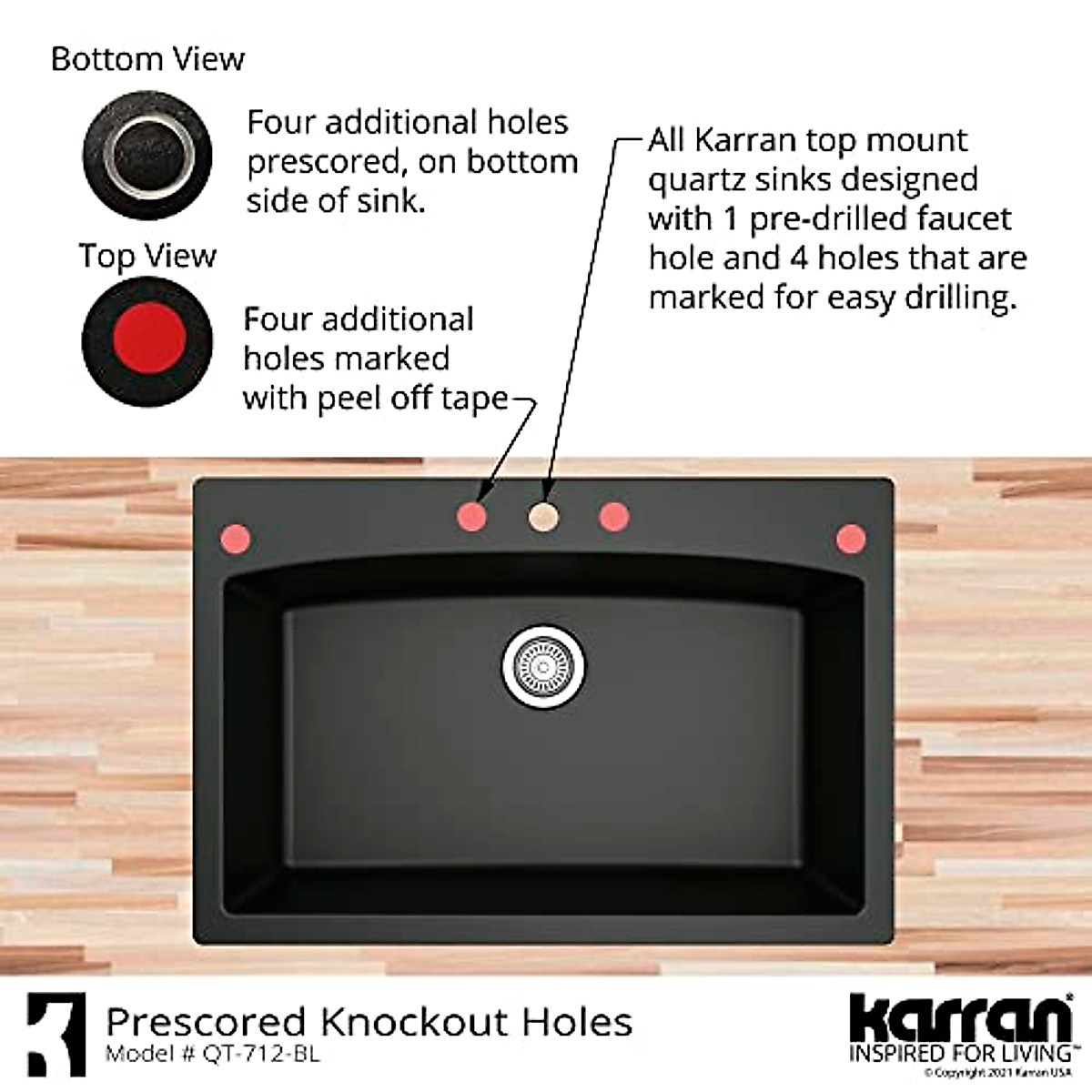 Karran QT-712 Drop-In Quartz Composite 33 in. 1-Hole Single Bowl Kitchen Sink Kit in Grey