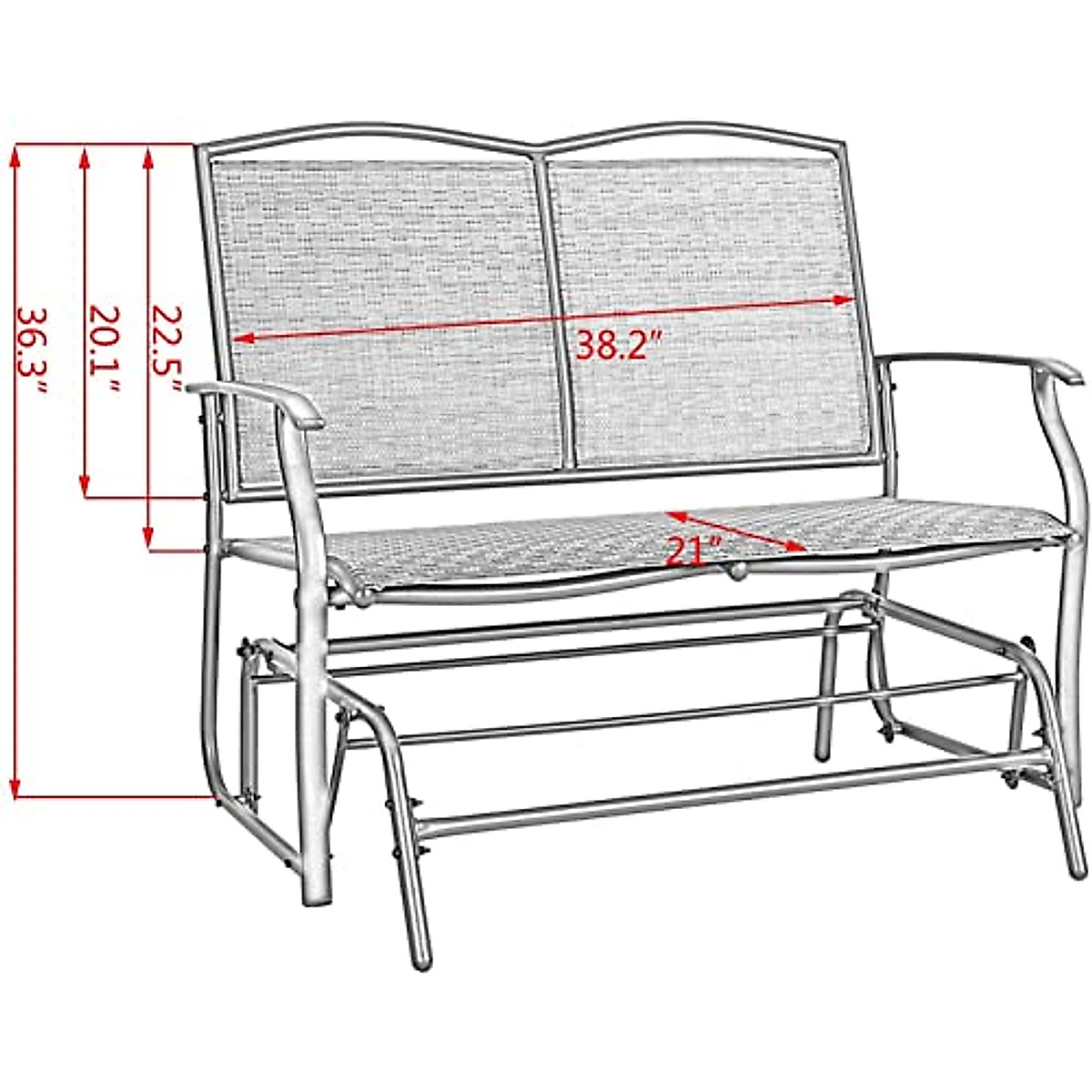 ALIMORDEN Patio Wicker Swing Glider Bench for 2 Person, Outdoor Sturdy Steel Frame Rocking Lounge Chair, Weather Resistant Rattan Chair for Garden, Backyard, Porch, Brown