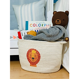 Cute Safari Lion Nursery Baby Basket/Baby Hamper/Woven Storage Basket/Rope Cotton Baby Laundry Hamper Large - 11"H x 17.7"W x 13.4"L/Nursery Storage Toys Books Kids Dog Blanket Decor/Baby Gift
