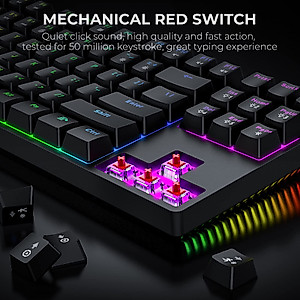 havit Mechanical Keyboard, TKL Mechanical Gaming Keyboard Wired LED Rainbow Backlit Keyboards Red Switches 80% 87 Keys Compact for PC Gaming Computer