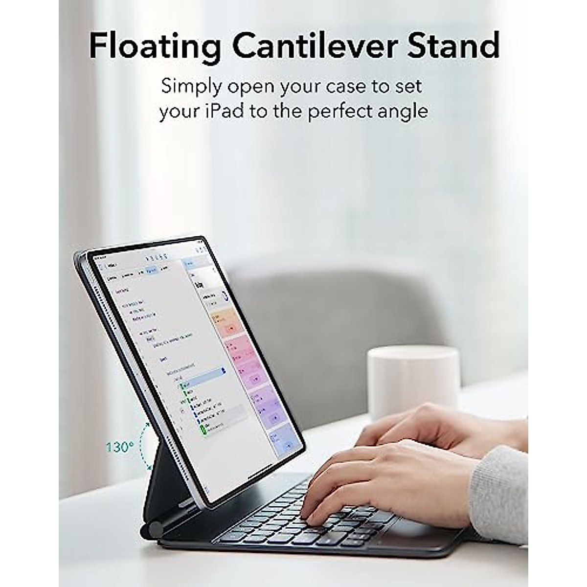 ESR iPad Keyboard Case for iPad Pro 12.9 inch (3rd, 4th, 5th, 6th Generation), Easy-Set Floating Cantilever Stand, Precision Multi-Touch Trackpad, Multi-Color Backlit Keys, Magic Keyboard, Black