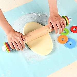 Yasashii Wood Rolling Pin With 4 Adjustable Thickness Rings, Non-stick Dough Roller For Baking, 17 Inch Pizza Roller For Kitchen supplies, Handle Press Design For Fondant, Pizza, Pie Crust, Cookie