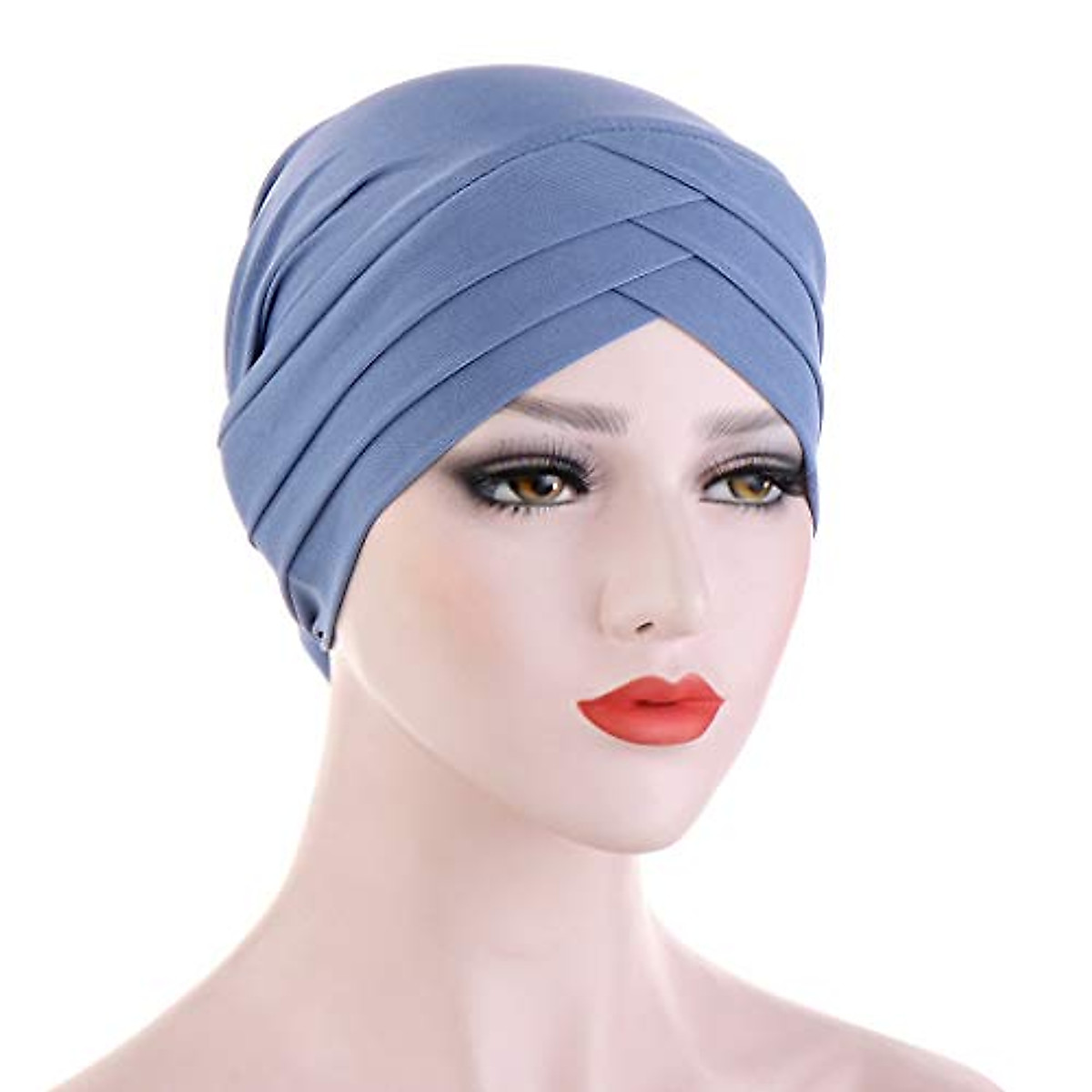 Fxhixiy Hijab Chemo Cancer Beanies Turbans Hats Cap Twisted Hair Cover Headwrap Turban Headwear for Women (Cowboy Blue)