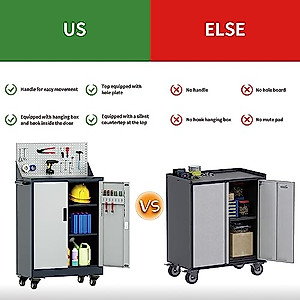 VCGGAIP Metal Storage Cabinet - Garage Storage Cabinet with 2 Doors and 4 Adjustable Shelves,Steel Lockable Garage Cabinets for Office,Home,Garage (Dark Gray and Light Gray, 43 Inch)